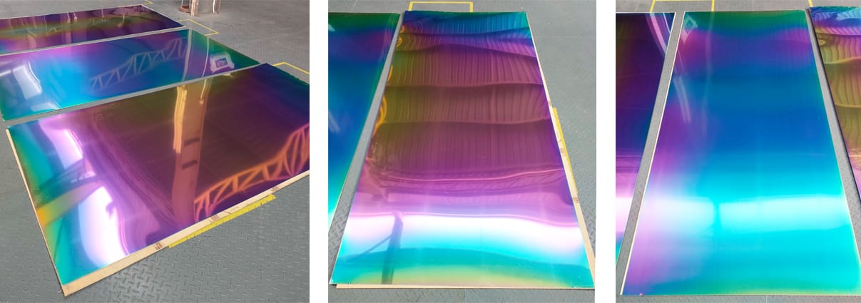 Rainbow color on stainless steel surface (plate) - PVD Coating