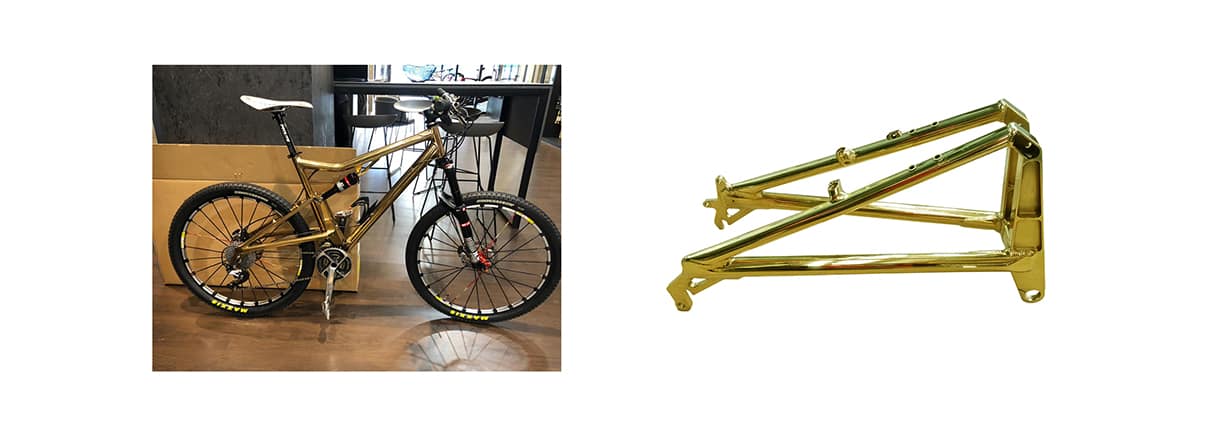 Bicycle parts coated in gold color. - PVD Coating